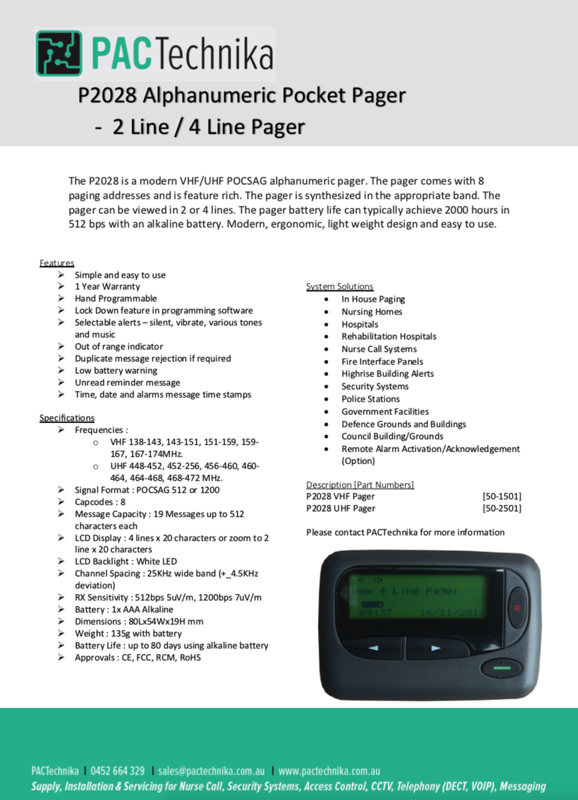 2028 Alphanumeric Pocket Pager (PDS) | PACTechnika